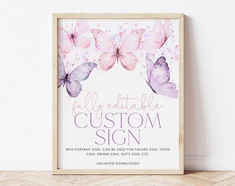 Butterfly Custom Editable Sign, Butterfly Birthday Sign 8x10, Brown ...