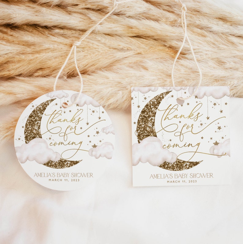 Moon Stars Thank You Favor Tag, Over the Moon Baby Shower Thank You ...