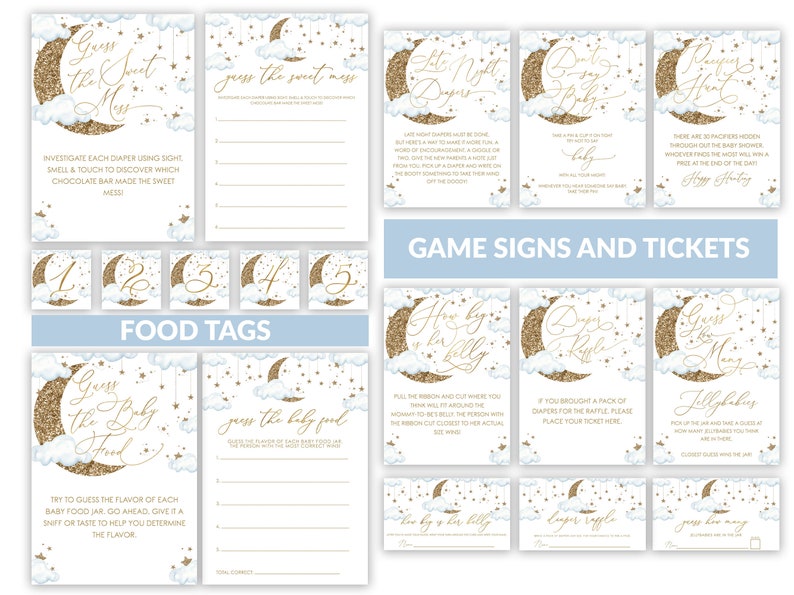 Twinkle Twinkle Star Baby Shower Games Boy, Blue Moon Stars Baby Shower ...