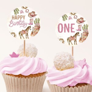 Pink First Rodeo Birthday Cupcake Toppers, Pink Western Cupcake Toppers ...