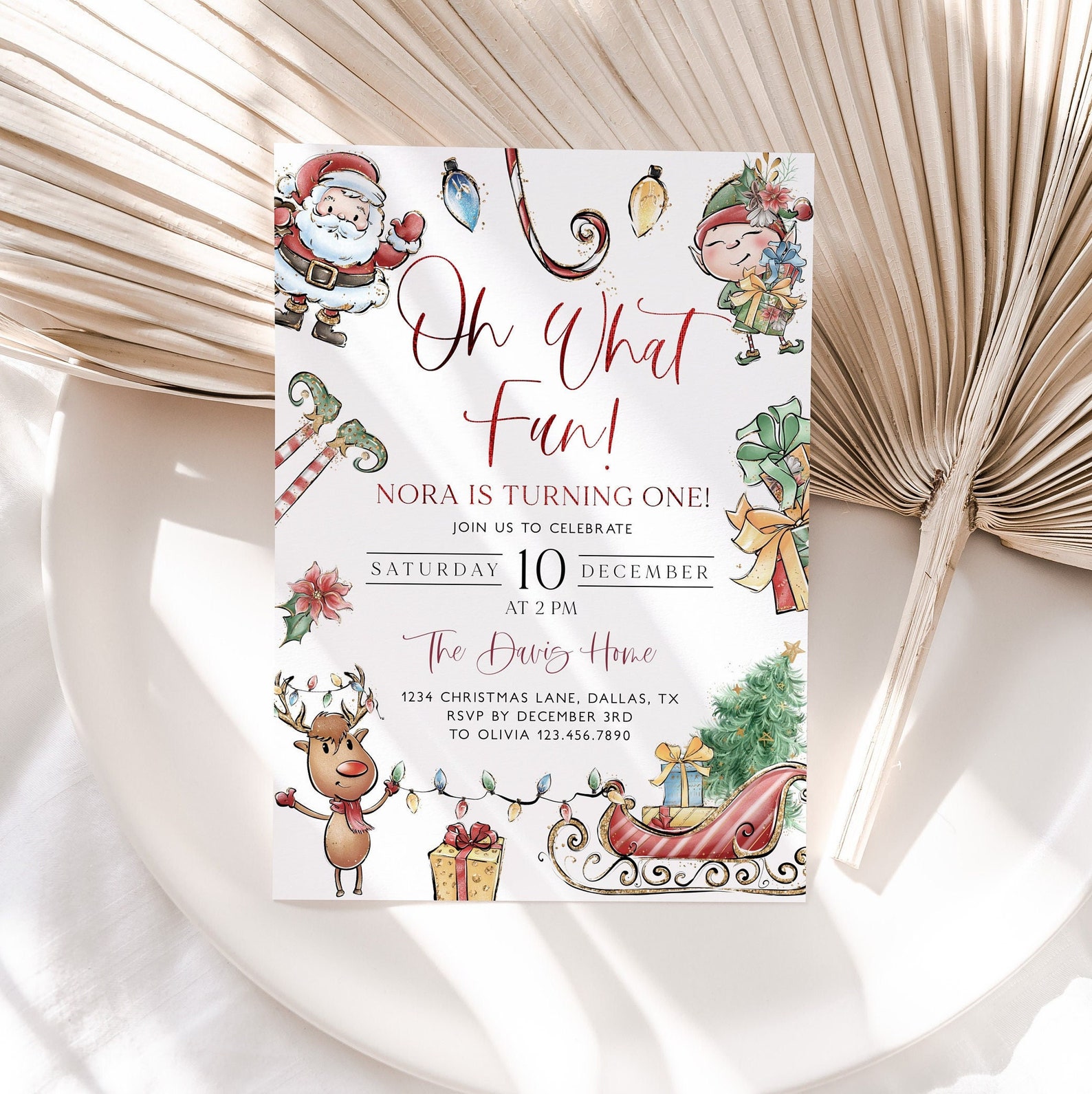 Christmas 1st Birthday Invitation Oh What Fun Birthday - Etsy