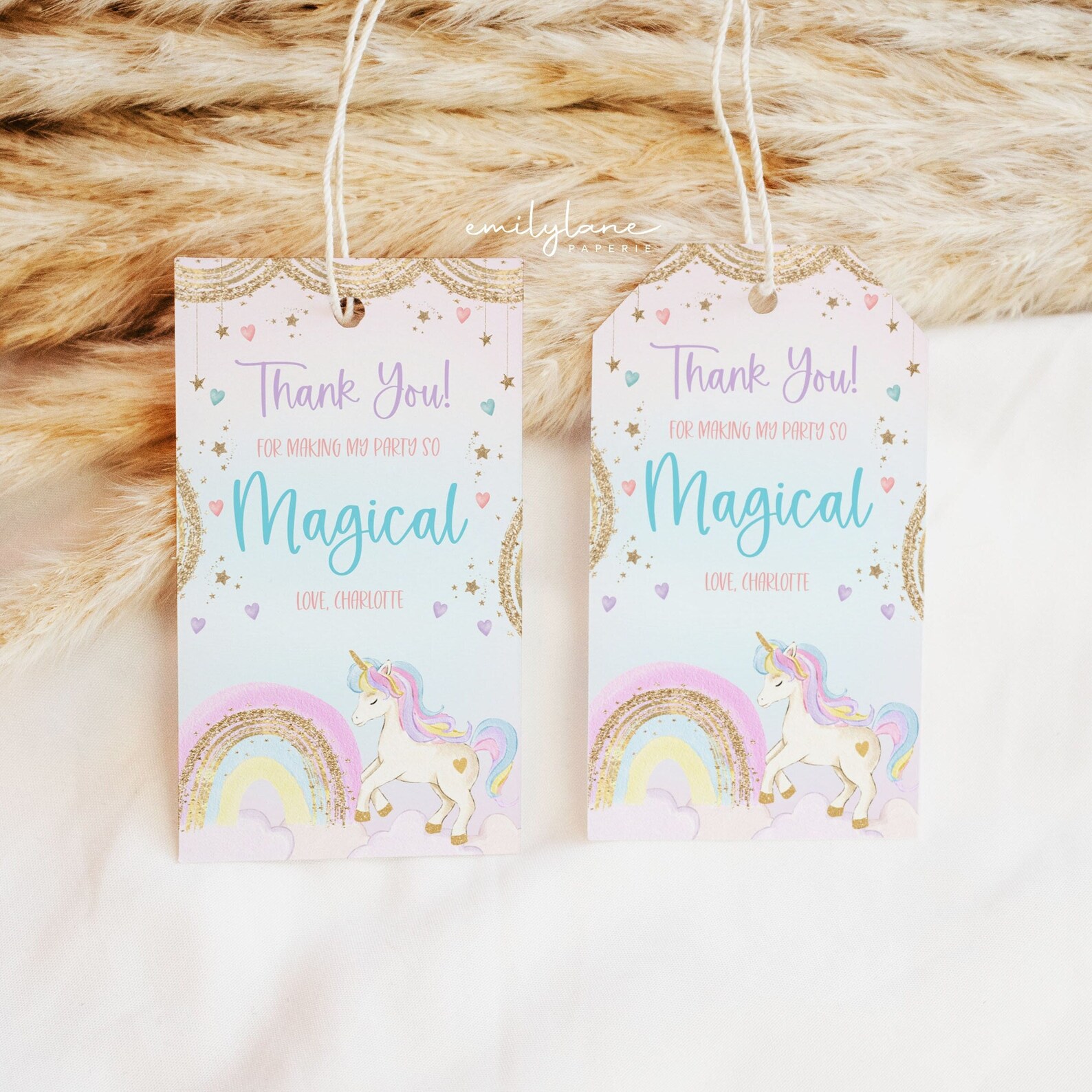 Unicorn Birthday Favor Tag, Pastel Unicorn and Rainbows Thank You Tag ...