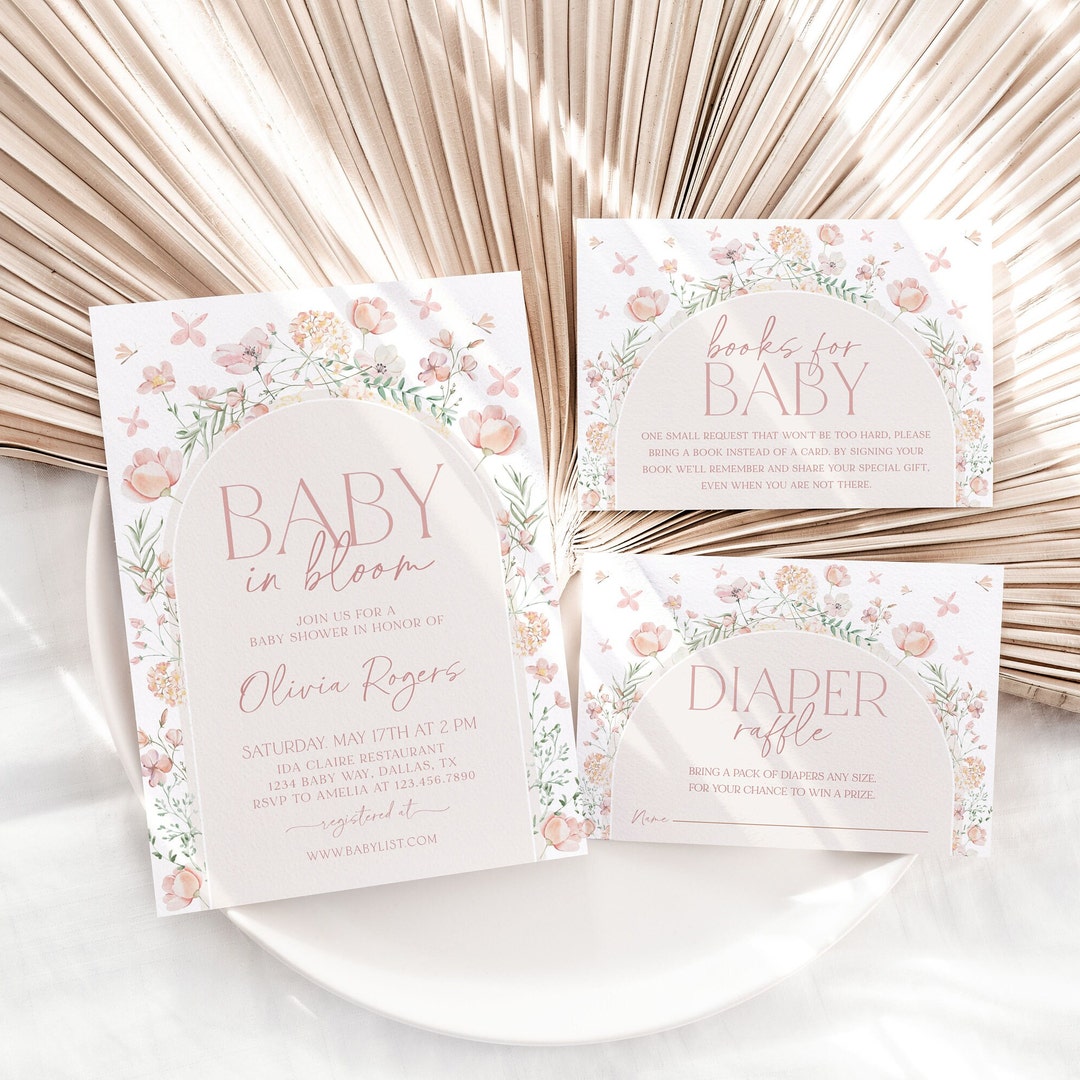 Baby in Bloom Baby Shower Invitation Set, Girl Baby Shower, Spring Baby ...