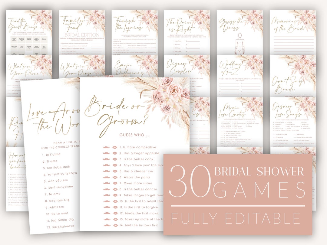 Pink Boho Bridal Shower Games, Boho Floral Bridal Shower Editable Games ...