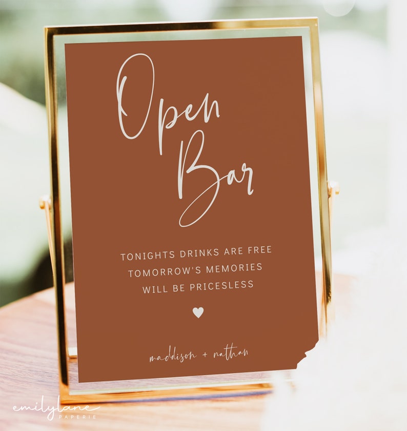 Terracotta Open Bar Sign, Boho Wedding Signtemplate, Burnt Orange ...