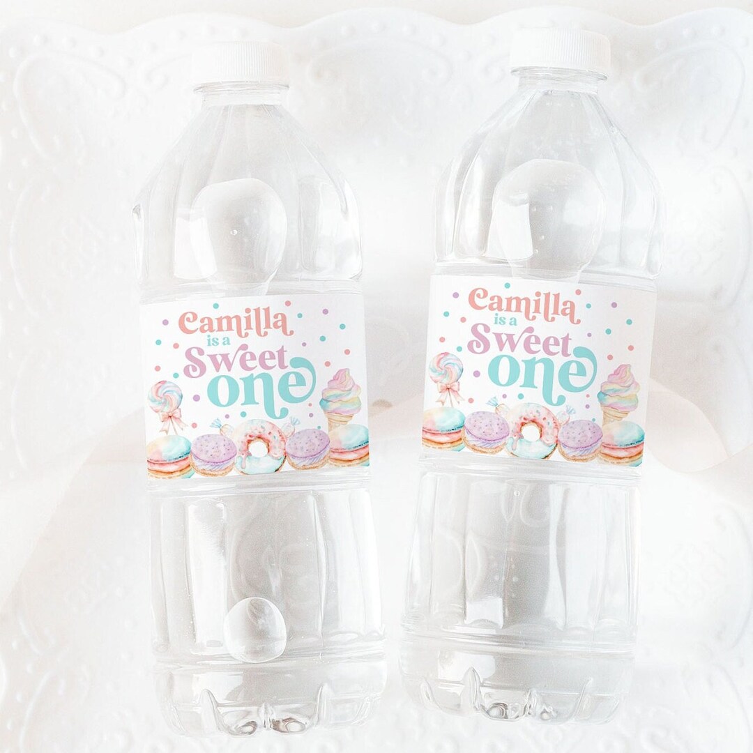 Sweet One Water Bottle Label, Candy 1st Birthday Water Label, Printable ...