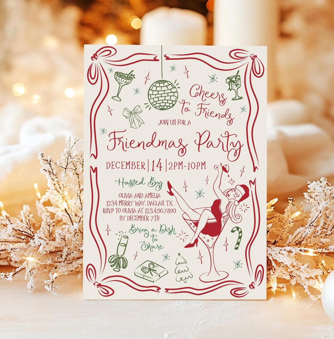 Christmas Party Invitation, Friendmas Christmas Invitation, Merry Girls ...