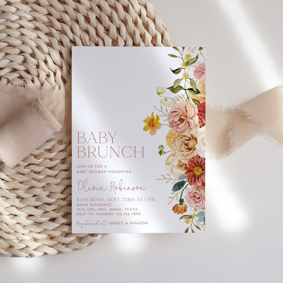 Floral Baby Brunch Invitation, Autumn Floral Baby Shower Invite, Fall ...