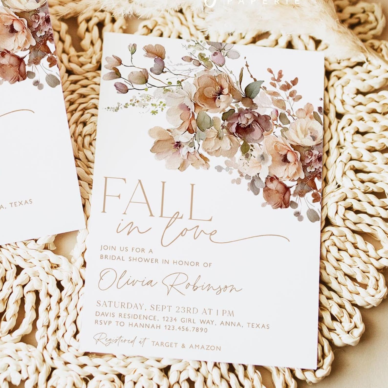 Fall in Love Bridal Shower Invitation, Autumn Bridal Shower Invite ...