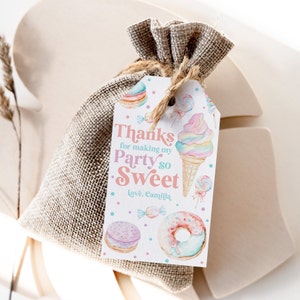 Sweet One Birthday Favor Tag, Candy Birthday Thank You Tag, Pastel ...