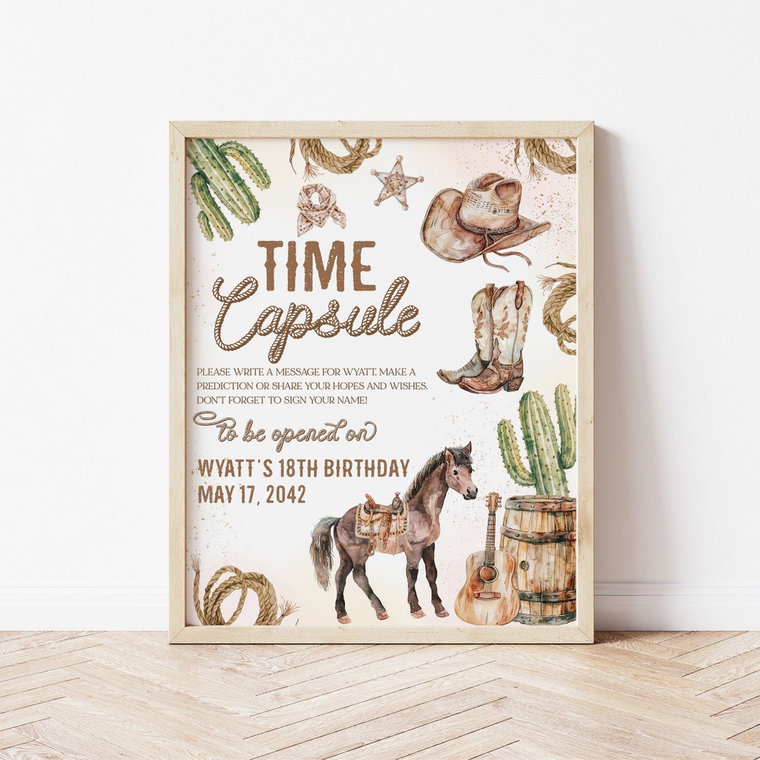 Western Time Capsule, 1st Rodeo Birthday Time Capsule Sign, Cowboy 1st ...