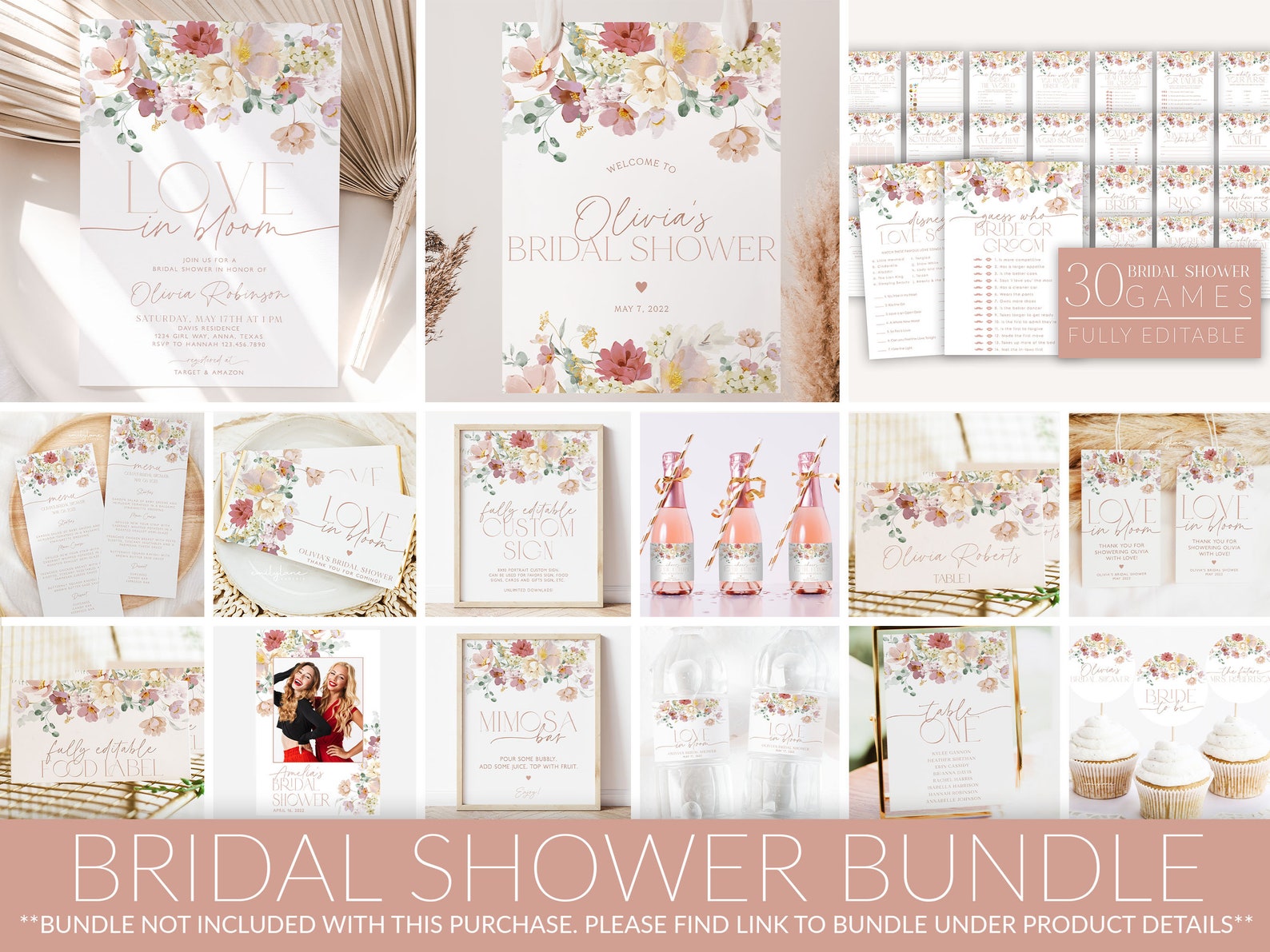 Love in Bloom Favor Tag Pink Floral Bridal Shower Thank You - Etsy