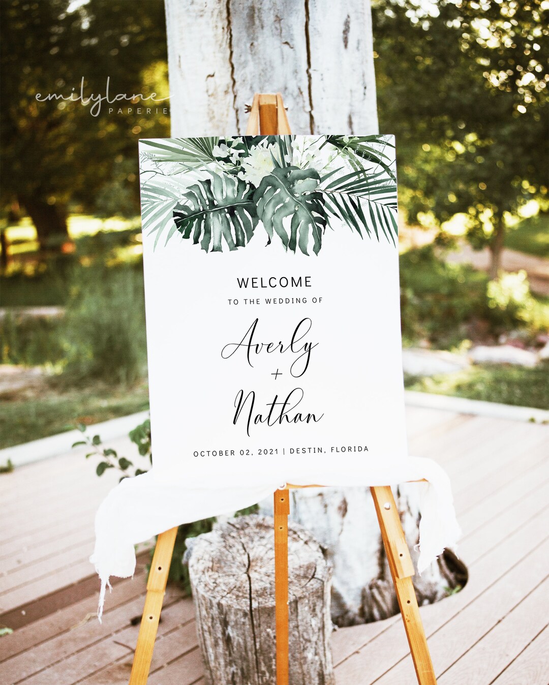 Tropical Wedding Welcome Sign Template, Palm Leaf Wedding Welcome Sign ...
