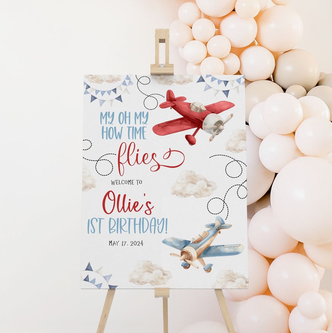 Airplane 1st Birthday Welcome Sign, Airplane Birthday Welcome Sign, 1st ...
