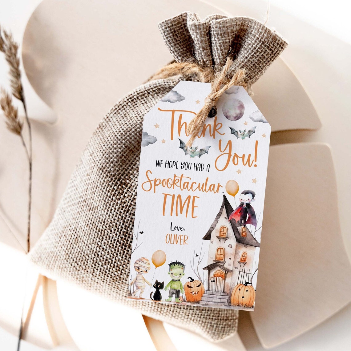 Spooky One Birthday Favor Tag, Spooktacular Thank You Tag, Halloween ...