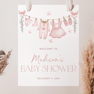Baby Shower Welcome Sign, Pink Baby Clothesline Baby Shower Welcome ...
