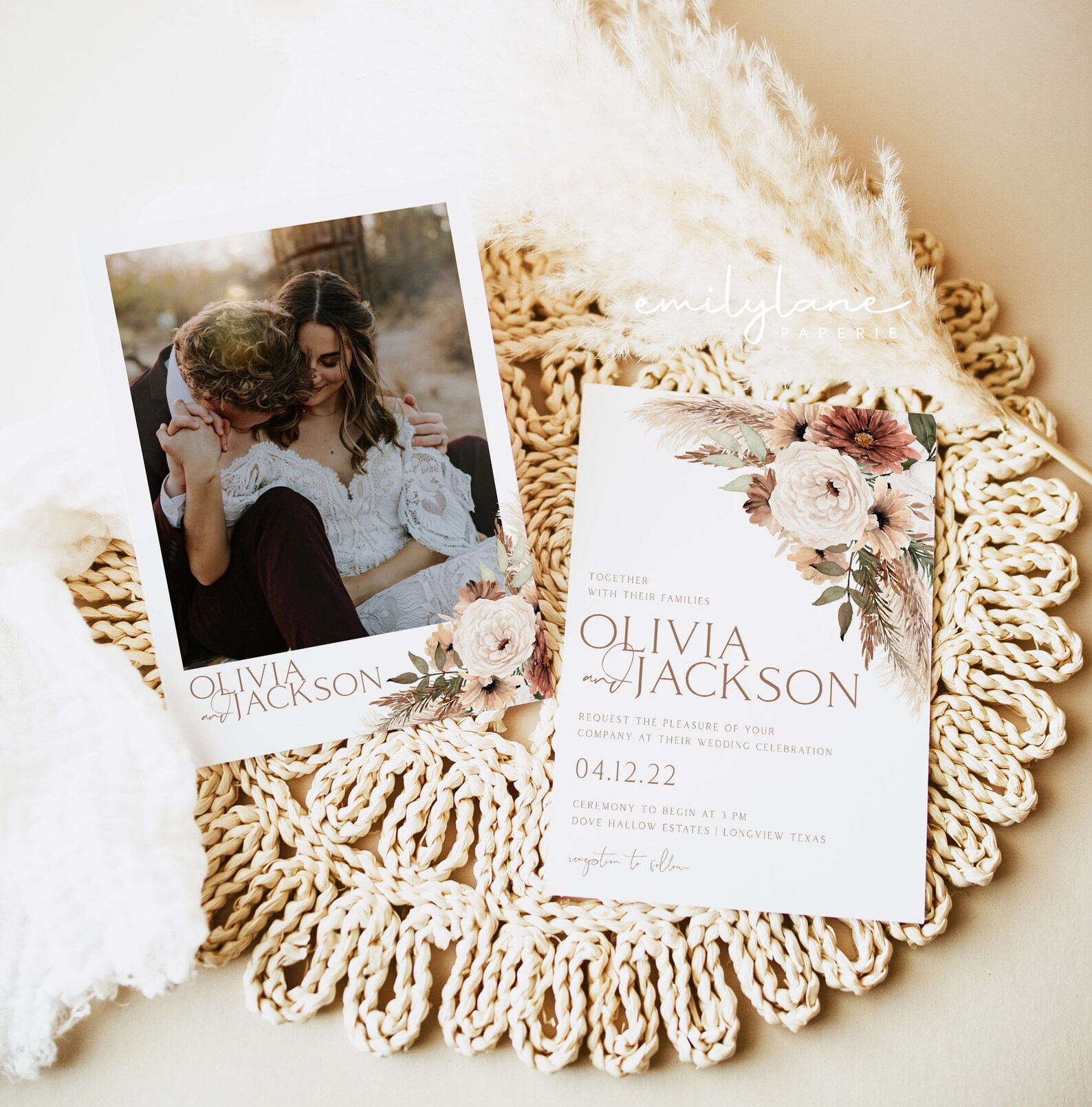 Boho Wedding Invitation Template Set Bohemian Wedding Invite | Etsy