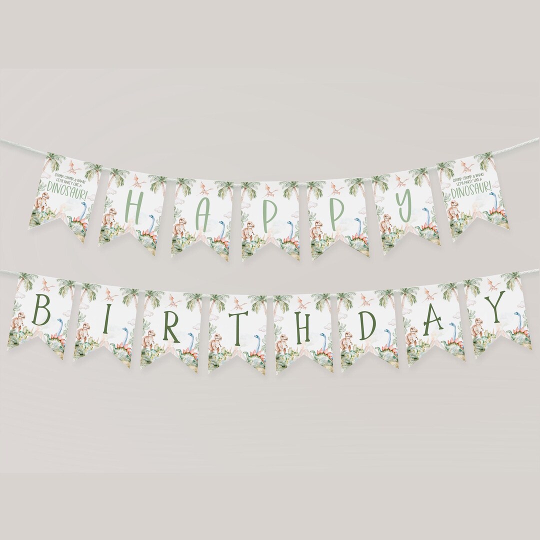 Dinosaur Birthday Banner Printable, Happy Birthday Banner, 1st Birthday ...