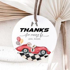 Two Fast Birthday Thank You Favor Tag, Red Race Car Birthday Thank You ...