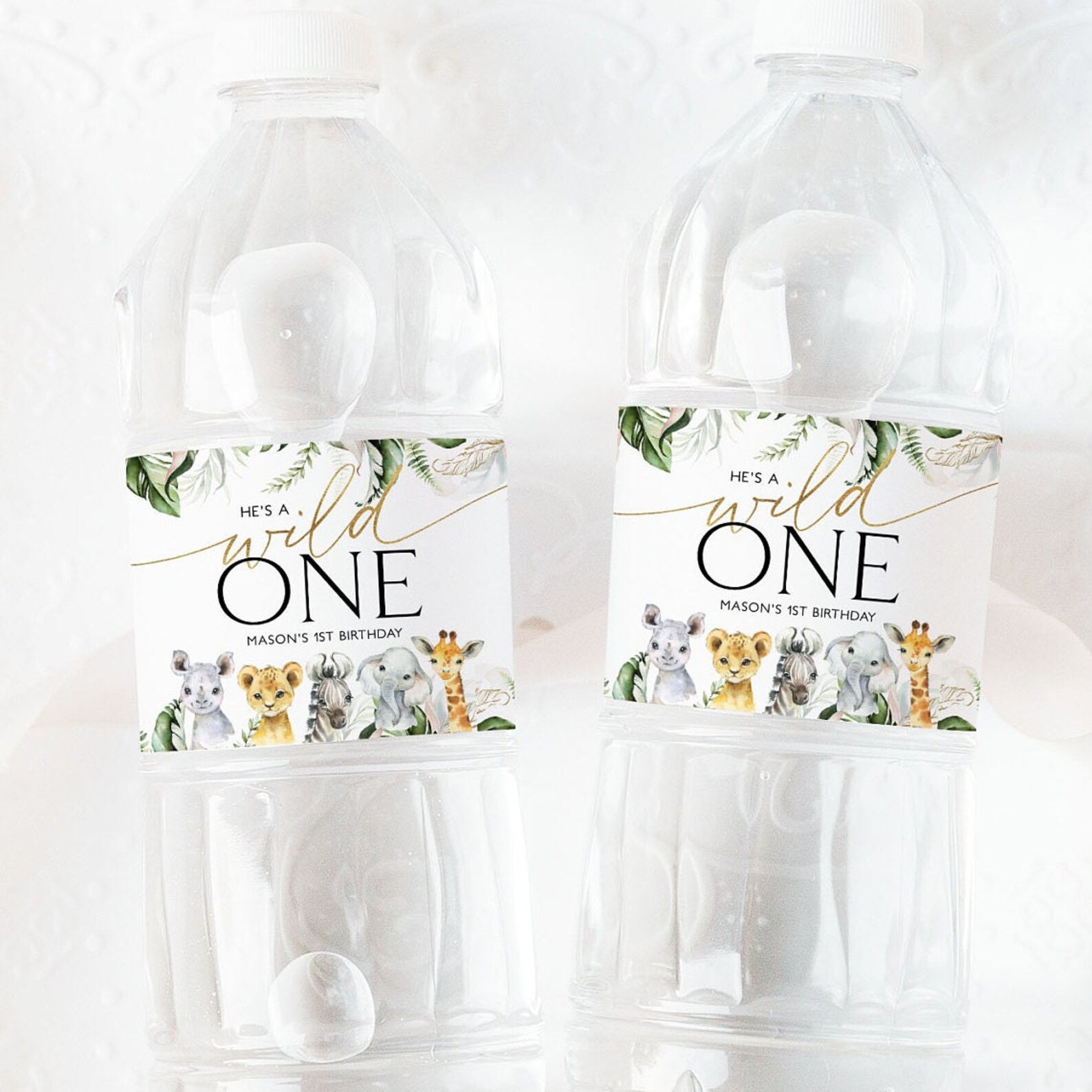Wild One Water Bottle Label, Safari 1st Birthday Water Label, Printable ...