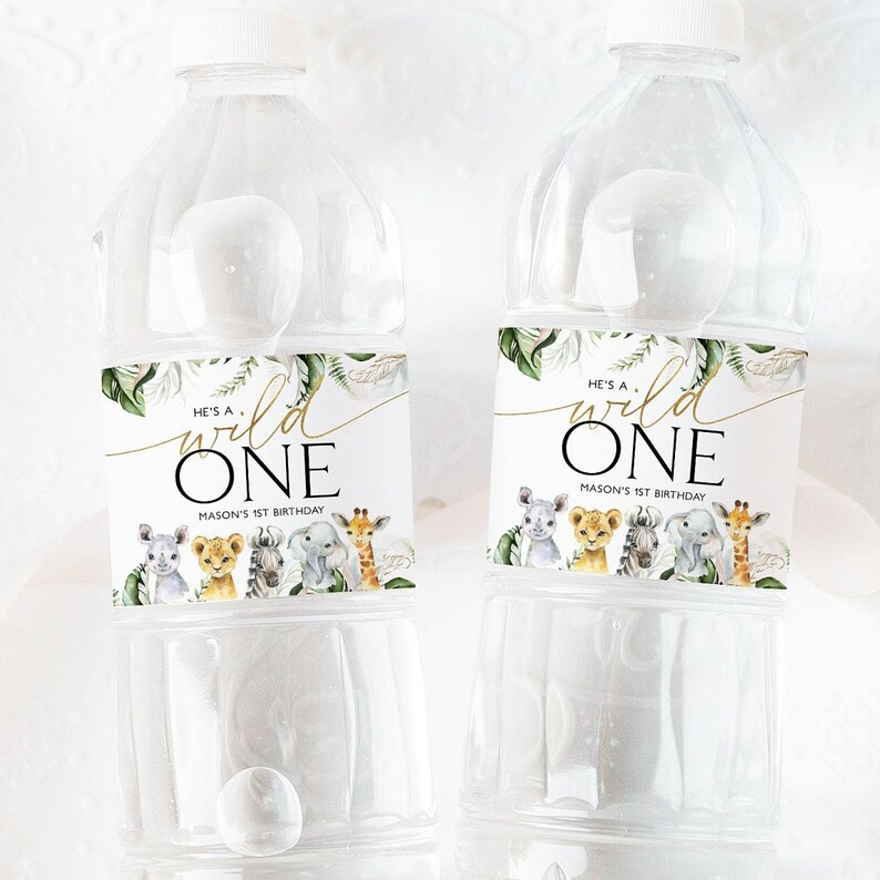 Wild One Water Bottle Label Safari 1st Birthday Water Label - Etsy