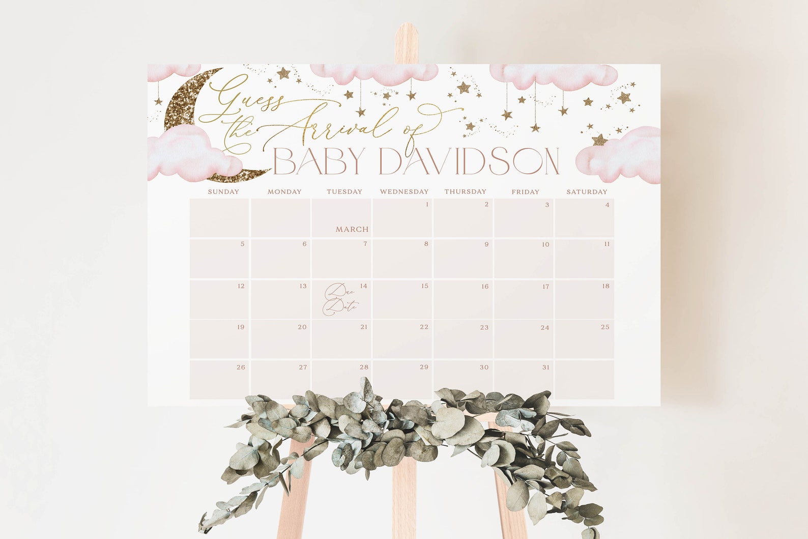 Pink Over the Moon Baby Shower Invitation Girl Bundle, Pink Moon Stars ...