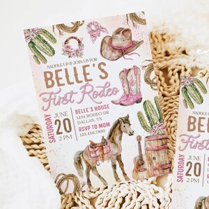 First Rodeo Birthday Invitation Girl, Pink 1st Rodeo Birthday Invite ...