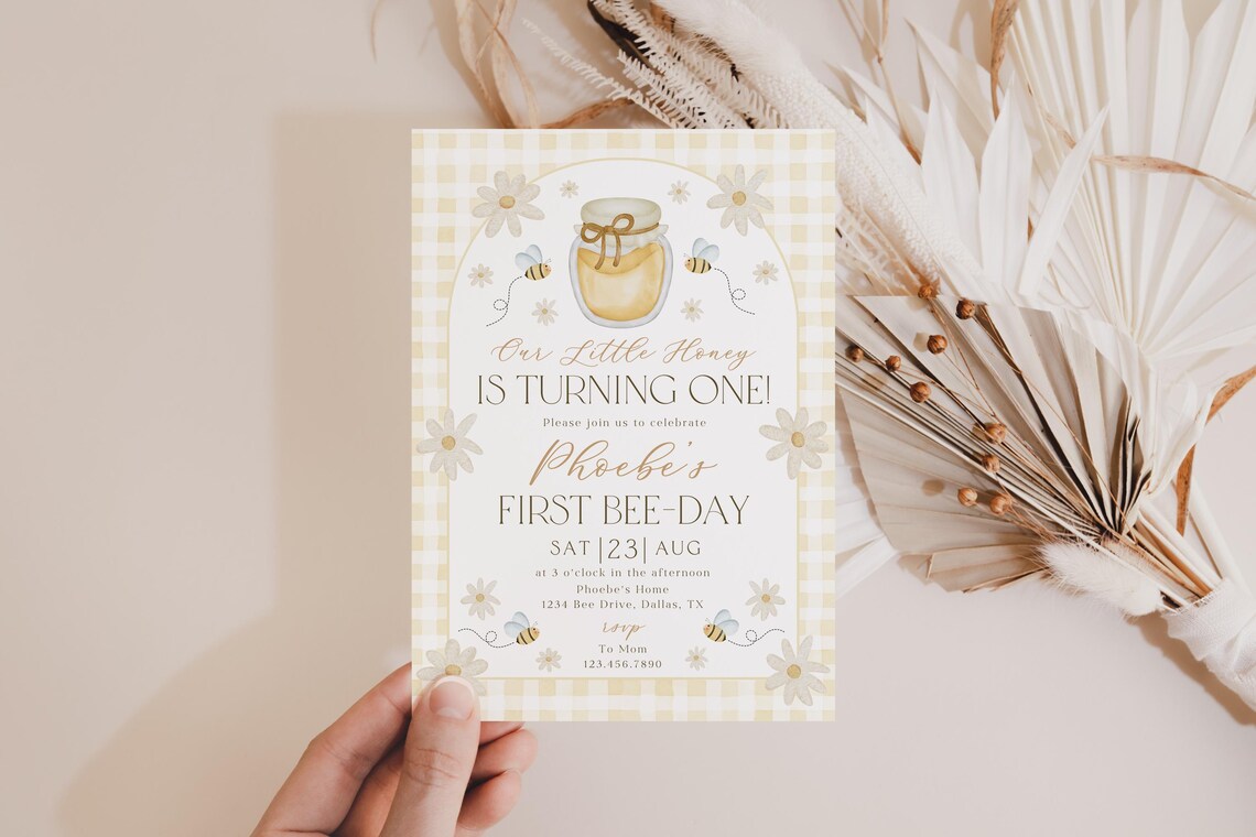 Bee 1st Birthday Invitation, First Bee Day Birthday Invite, 1st Bee Day ...
