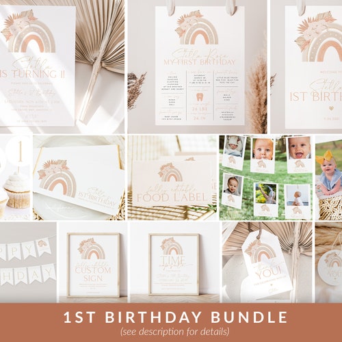 Boho Rainbow Birthday Invitation Bundle Rainbow First - Etsy