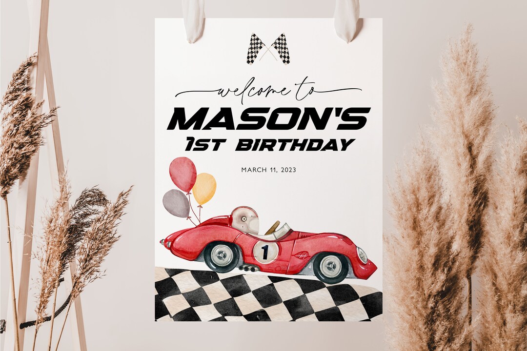 Fast One Birthday Welcome Sign, 1st Birthday Welcome Sign, Red Race Car ...