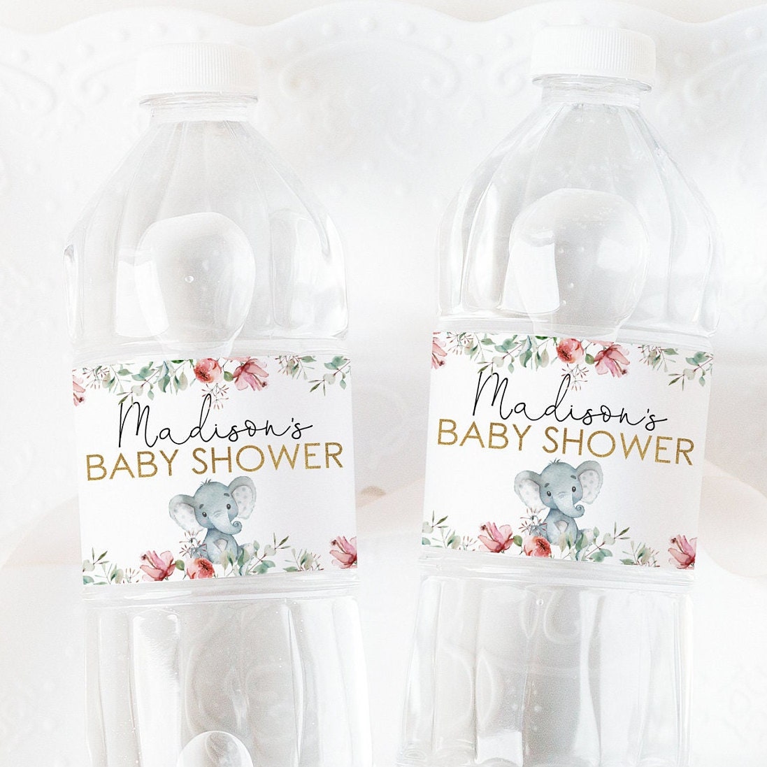 Elephant Water Bottle Label, Baby Shower Water Label, Printable Water ...