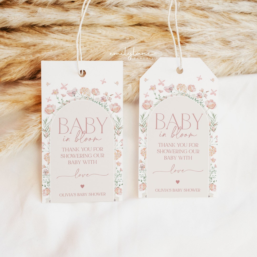 Baby Shower Favor Tag, Floral Arch Tag, Pink Floral Thank You Tag, Baby ...