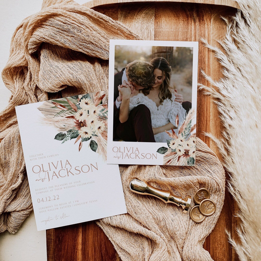 Boho Wedding Invitation Template, Boho Wedding Invite, Boho Floral ...