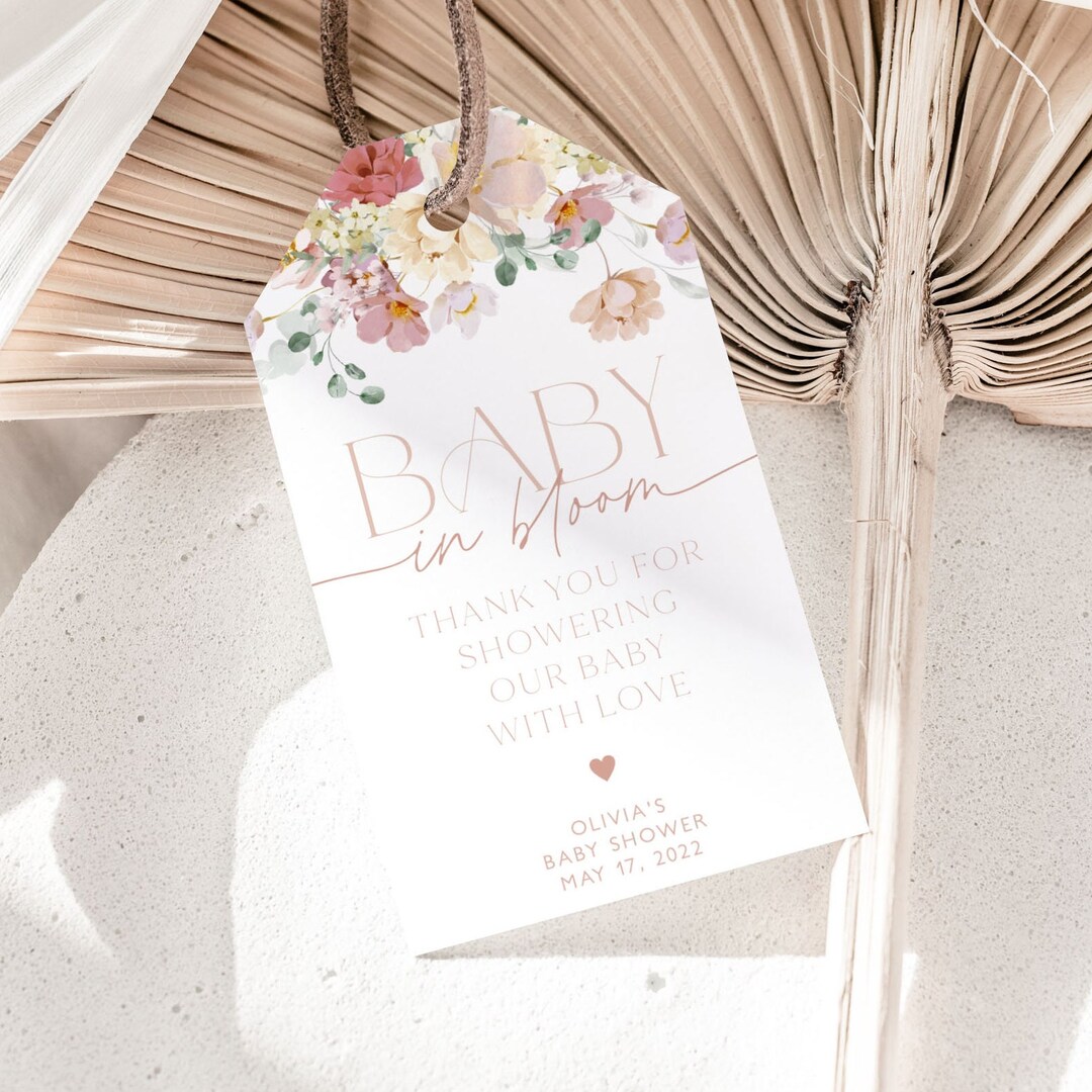 Baby in Bloom Baby Shower Favor Tag, Floral Thank You Tag, Girl Baby ...