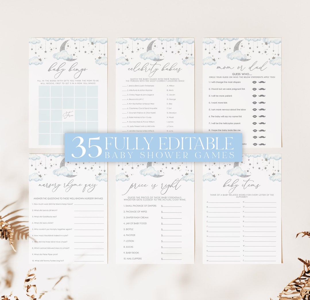Twinkle Twinkle Star Baby Shower Games Boy, Silver Moon Stars Baby ...
