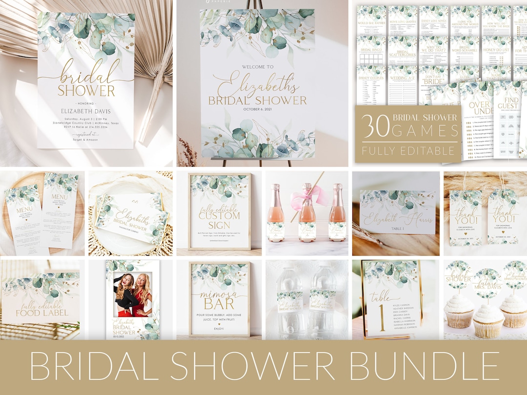 Bridal Shower Invitation Bundle Template, Eucalyptus Bridal Shower ...