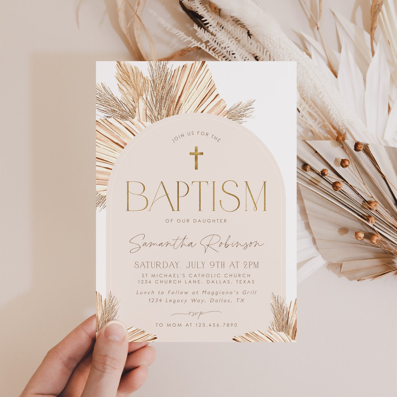 Boho Baptism Invitation Boho Arch Baptism Invitation - Etsy