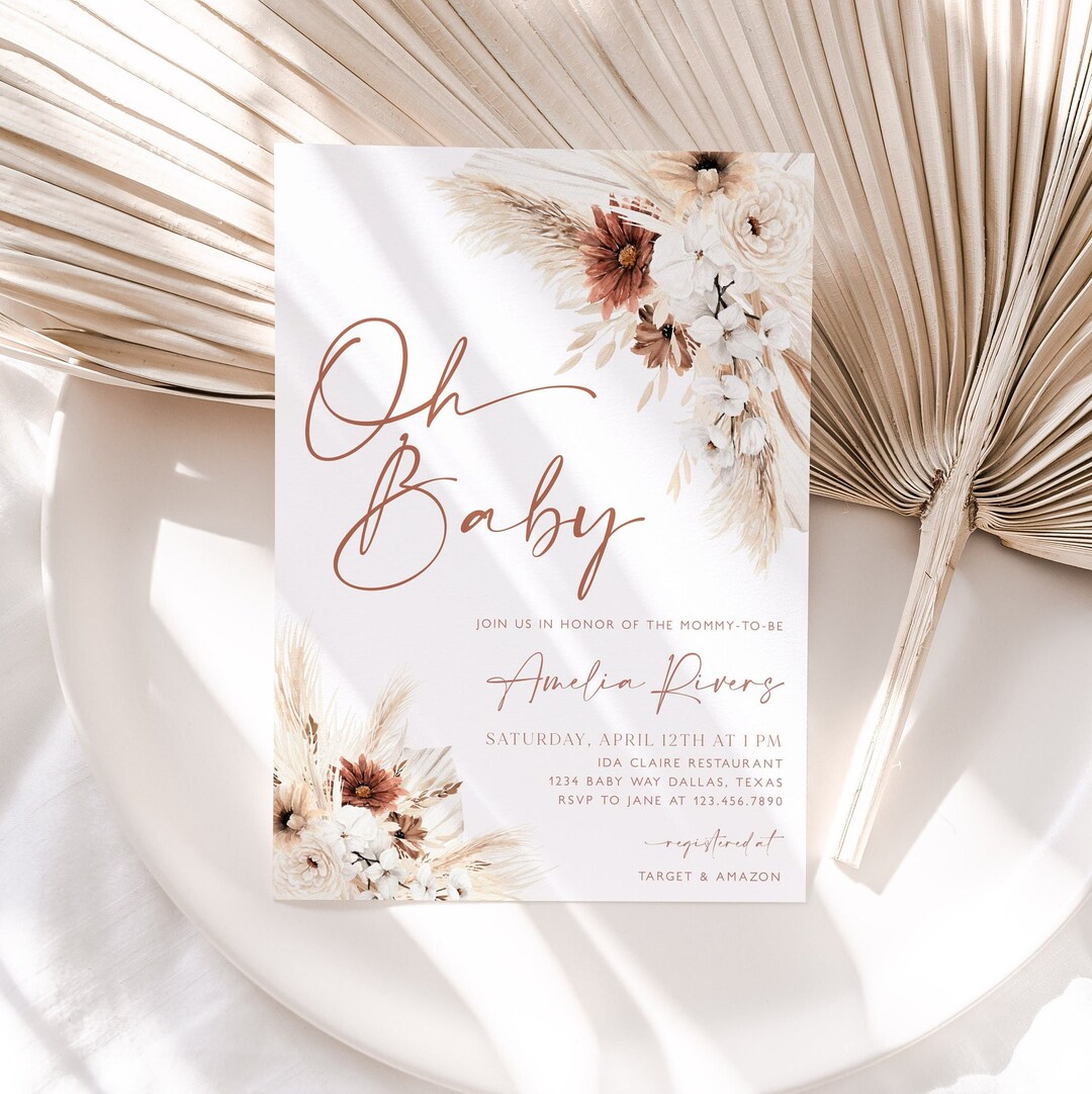 Boho Floral Baby Shower Invitation, Boho Baby Shower Invite, Gender ...