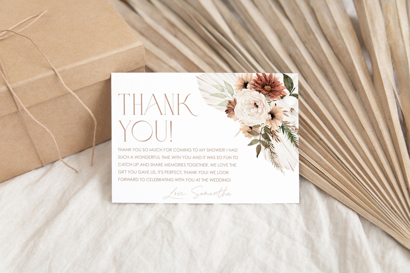 Boho Thank You Card Template Printable Thank You Card Instant - Etsy