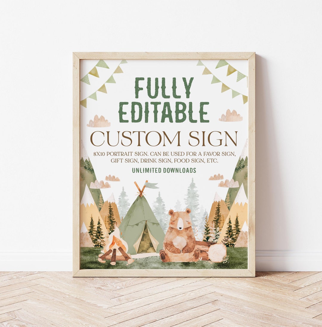 Custom Editable Sign, Custom 8x10 Sign, One Happy Camper Birthday Sign ...