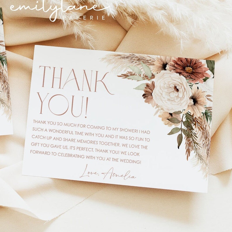 Boho Thank You Card Template, Printable Thank You Card Instant Download ...