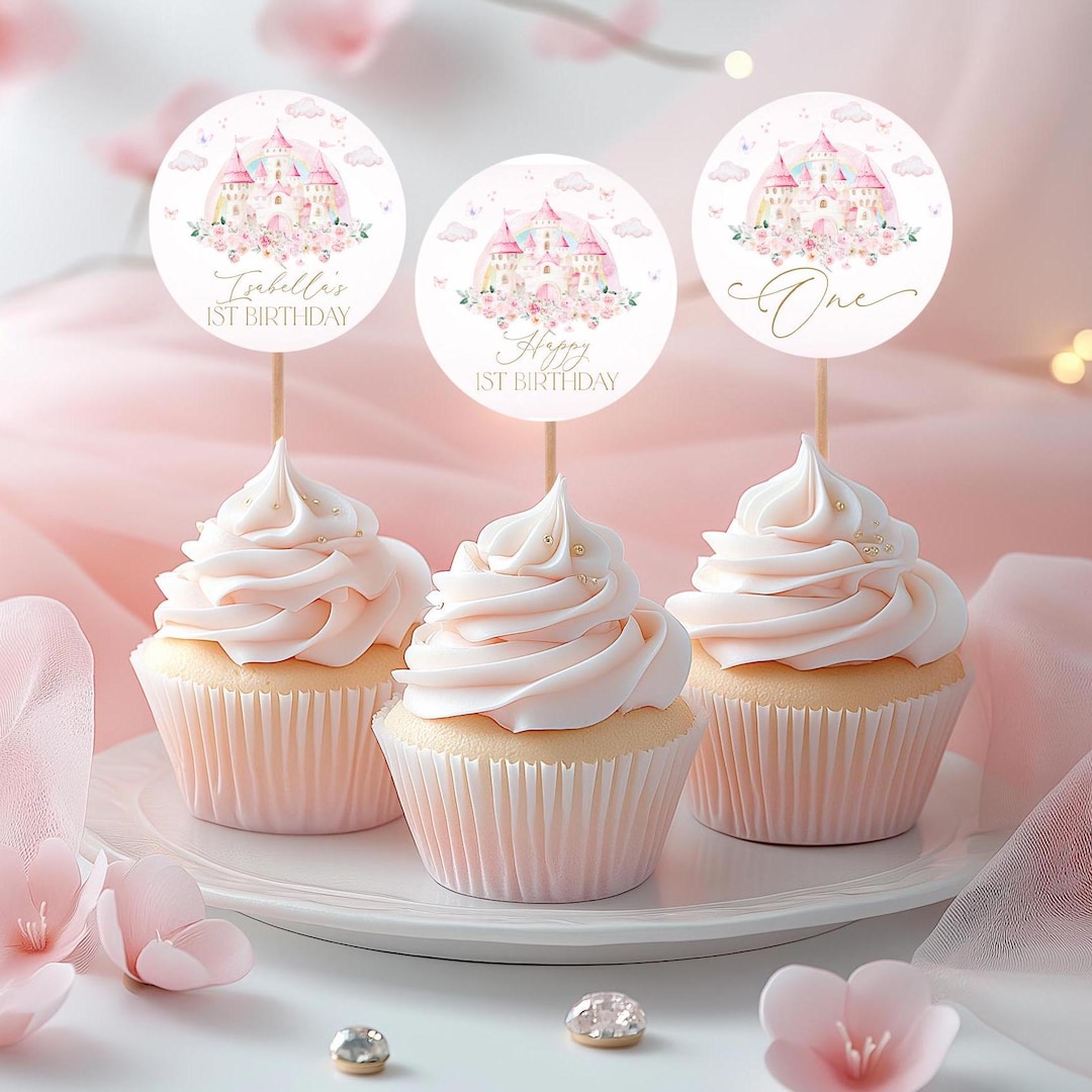 Princess Cupcake Toppers, Princess Castle Cupcake, Girl 1st Birthday ...