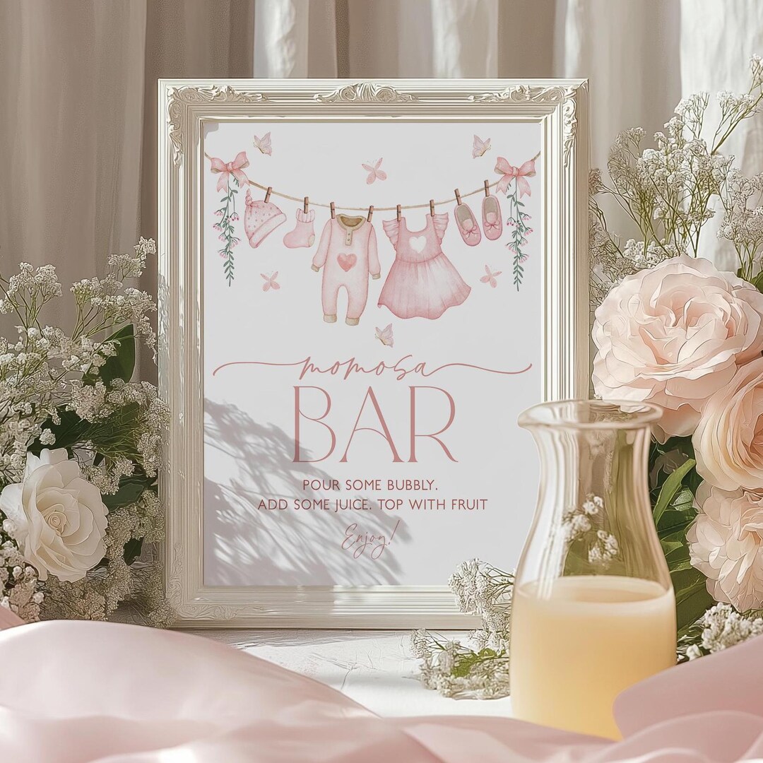 Momosa Bar Sign Pink, Baby Shower Mimosa Bar Sign, Baby Shower Momosa ...