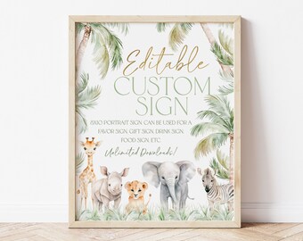 Wild One Editable Sign, Custom 8x10 Sign, Safari Editable Sign 8x10 ...