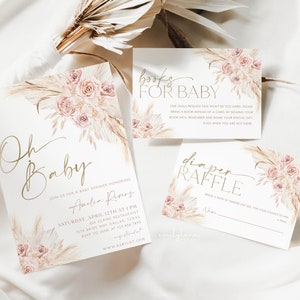 Pink Boho Baby Shower Invitation Set, Oh Baby Invite, Girl Baby Shower ...