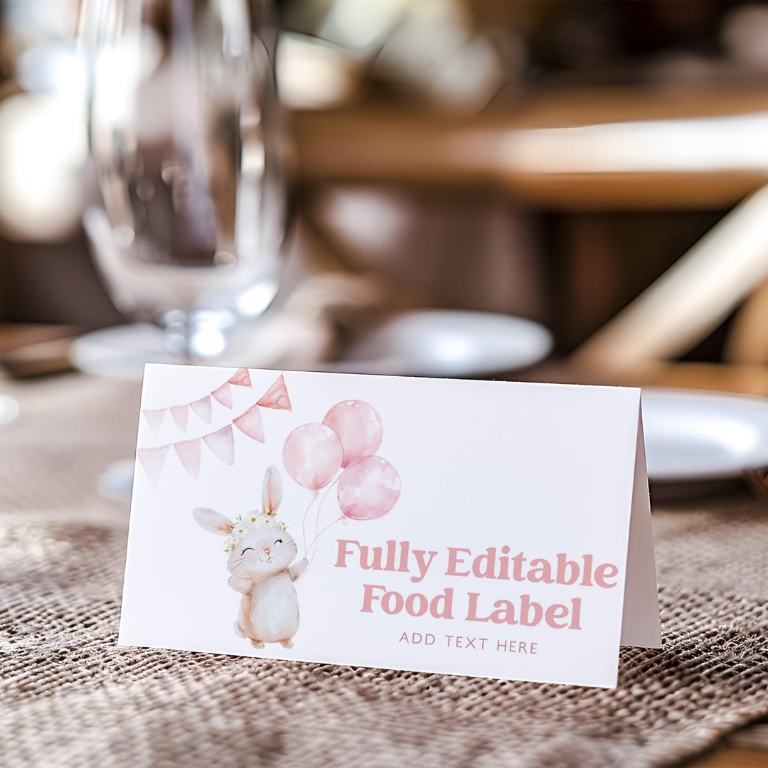 Bunny Food Labels, 1st Birthday Food Label Card, Food Tent Card, Folded ...