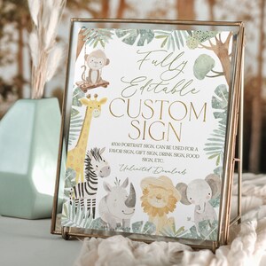 Safari Animal Custom Editable Sign, Custom 8x10 Sign, Safari Editable ...