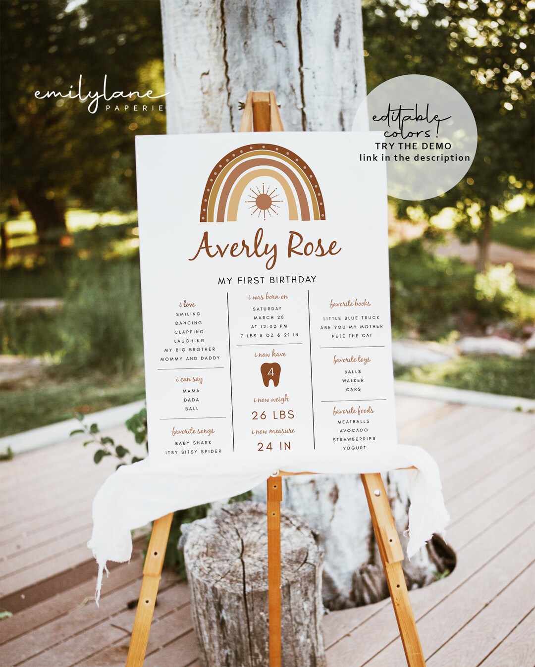 Boho Rainbow First Birthday Milestone Board Template, Birthday ...