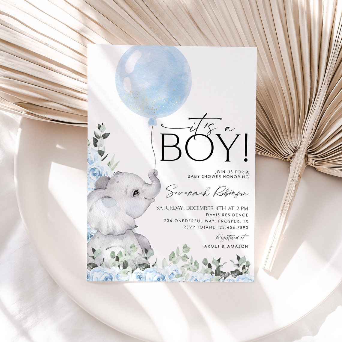 Elephant Baby Shower Invitation: It's A Boy Template (digital Download ...