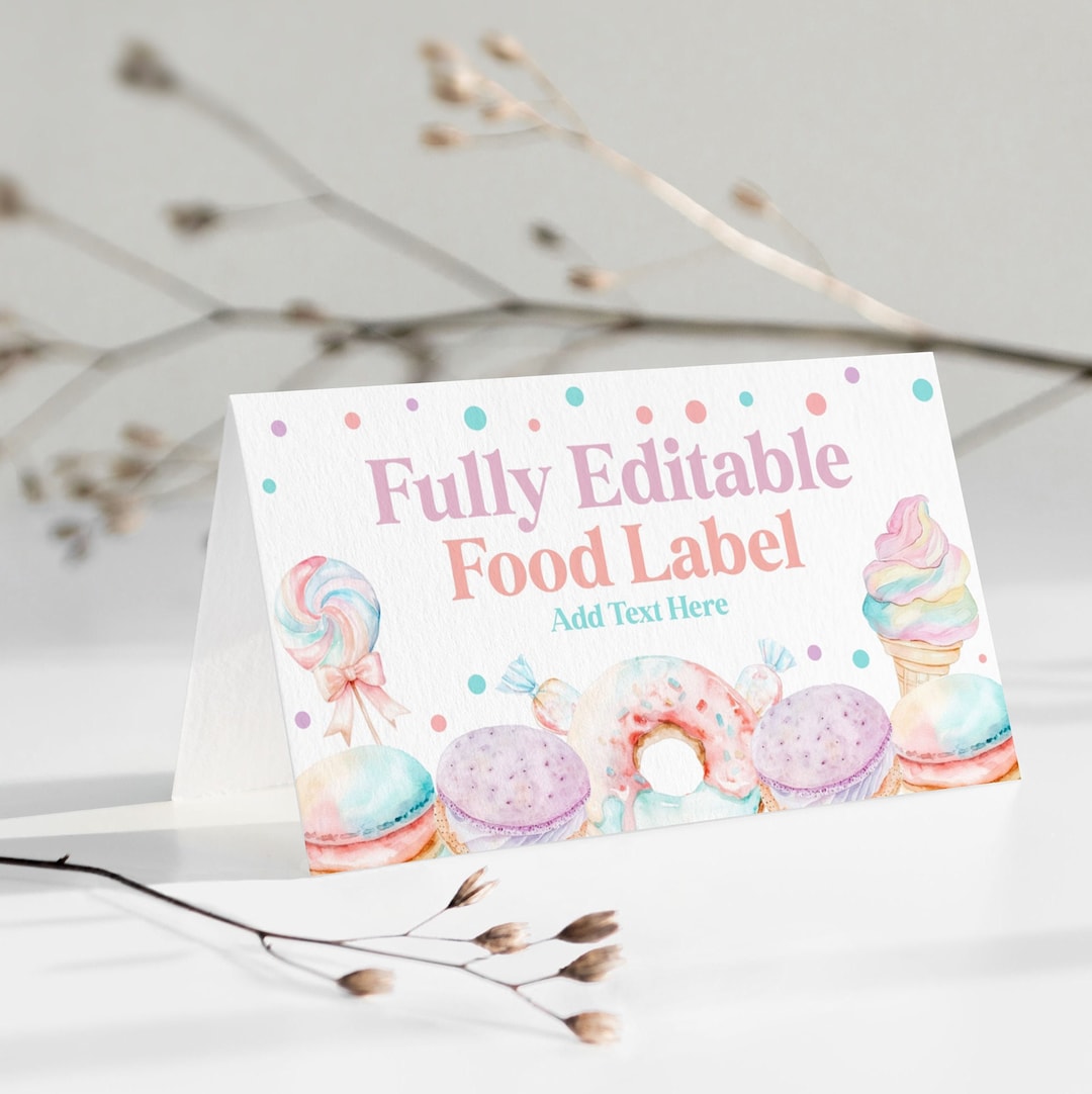 Sweet One Food Labels, Pastel Candy Food Label Card, Pastel 1st ...